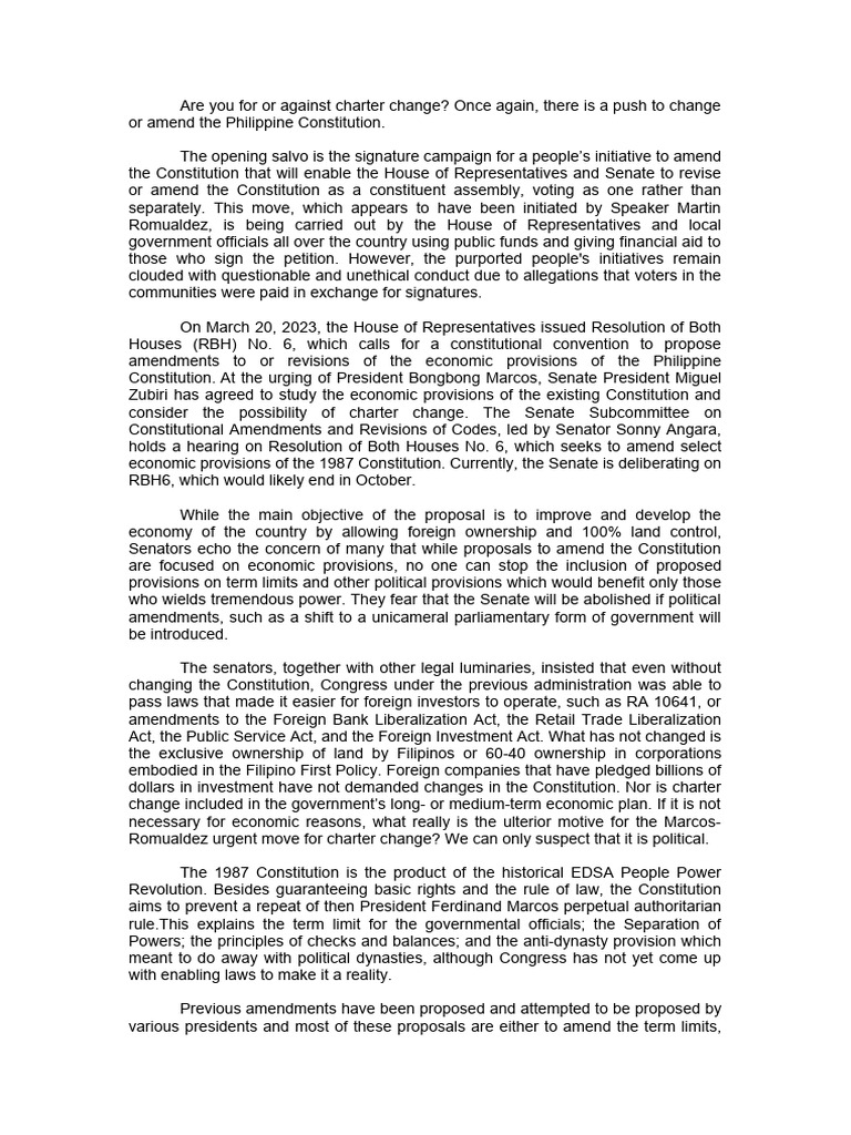 Charter Change: Risks and Concerns | PDF | Political Science | Government