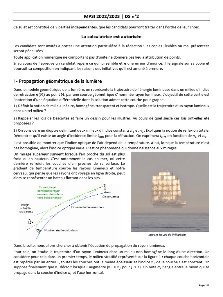 (DS2) Enonce Correction | PDF | Réfraction | Indice de réfraction