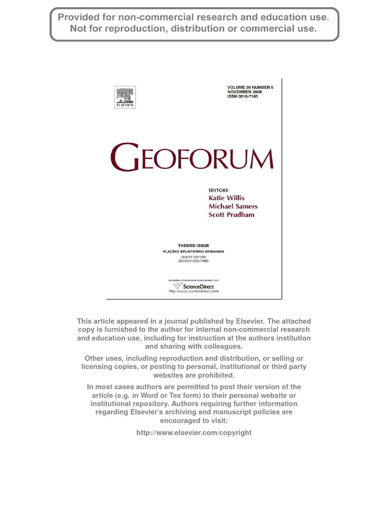 Splintered Networks The Colonial and Con | PDF | Water | Postcolonialism