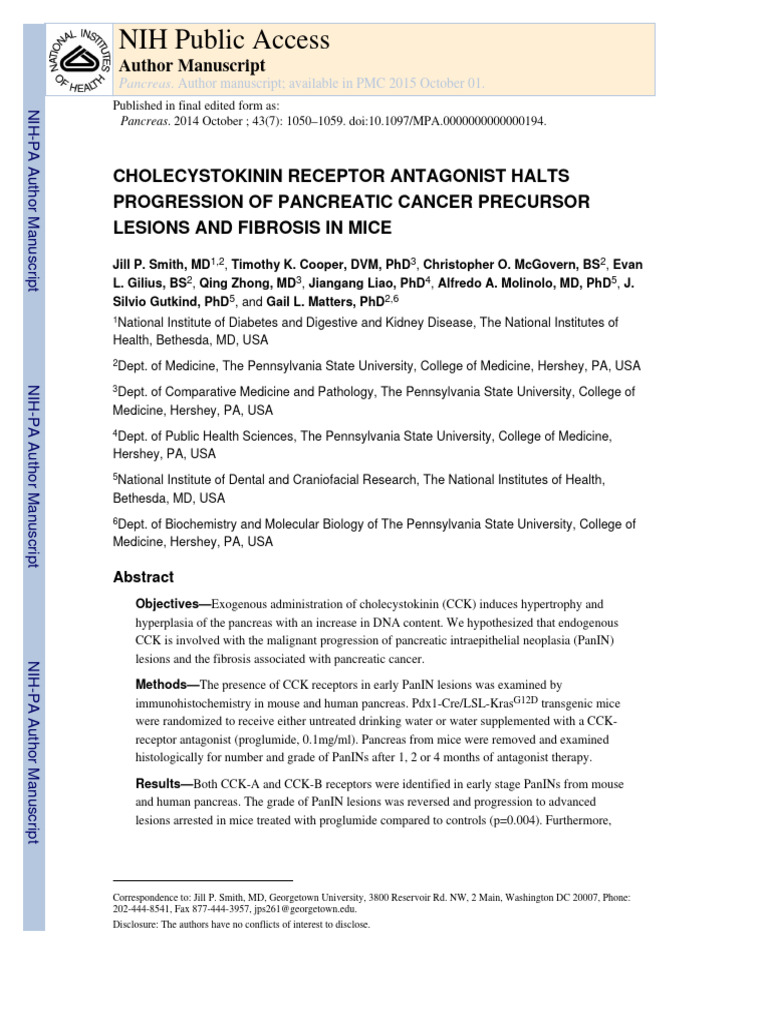 CHOLECYSTOKININ RECEPTOR ANTAGONIST HALTS PROGRESSION OF PANCREATIC ...