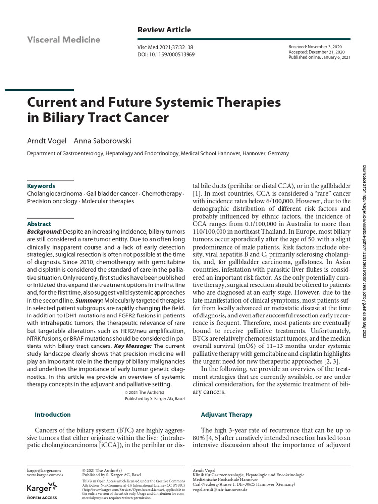 Current And Future Systemic Therapies In Biliary Tract Cancer