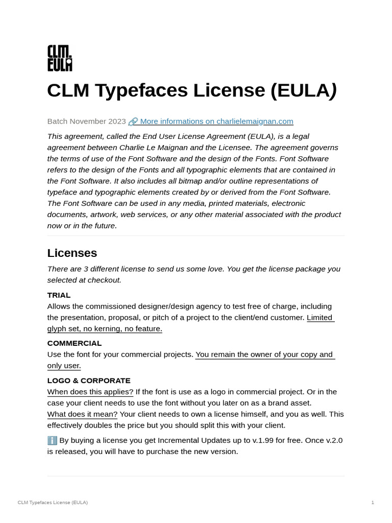 CLM Typefaces License EULA | PDF | Typefaces | License