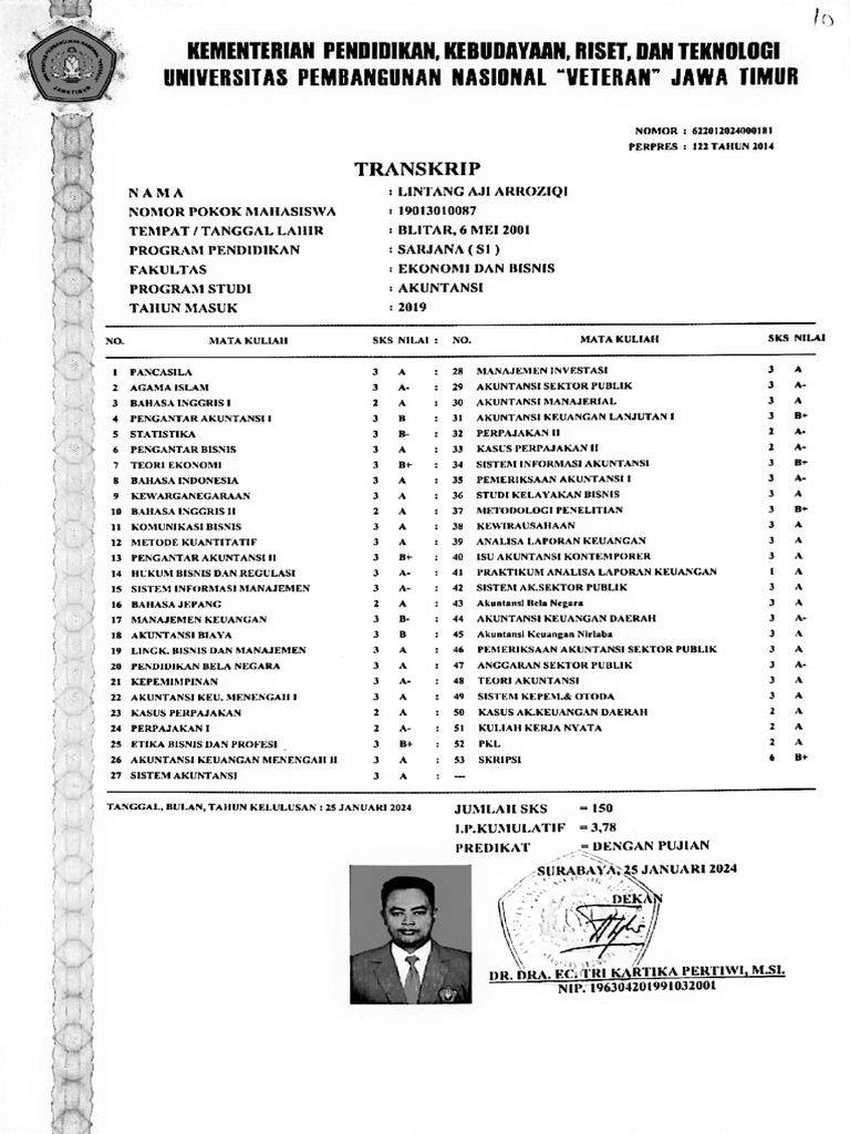 Transkrip Nilai BNW | PDF