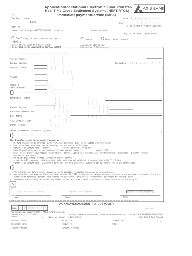 Axis Bank RTGS Form | PDF | Service Industries | Money