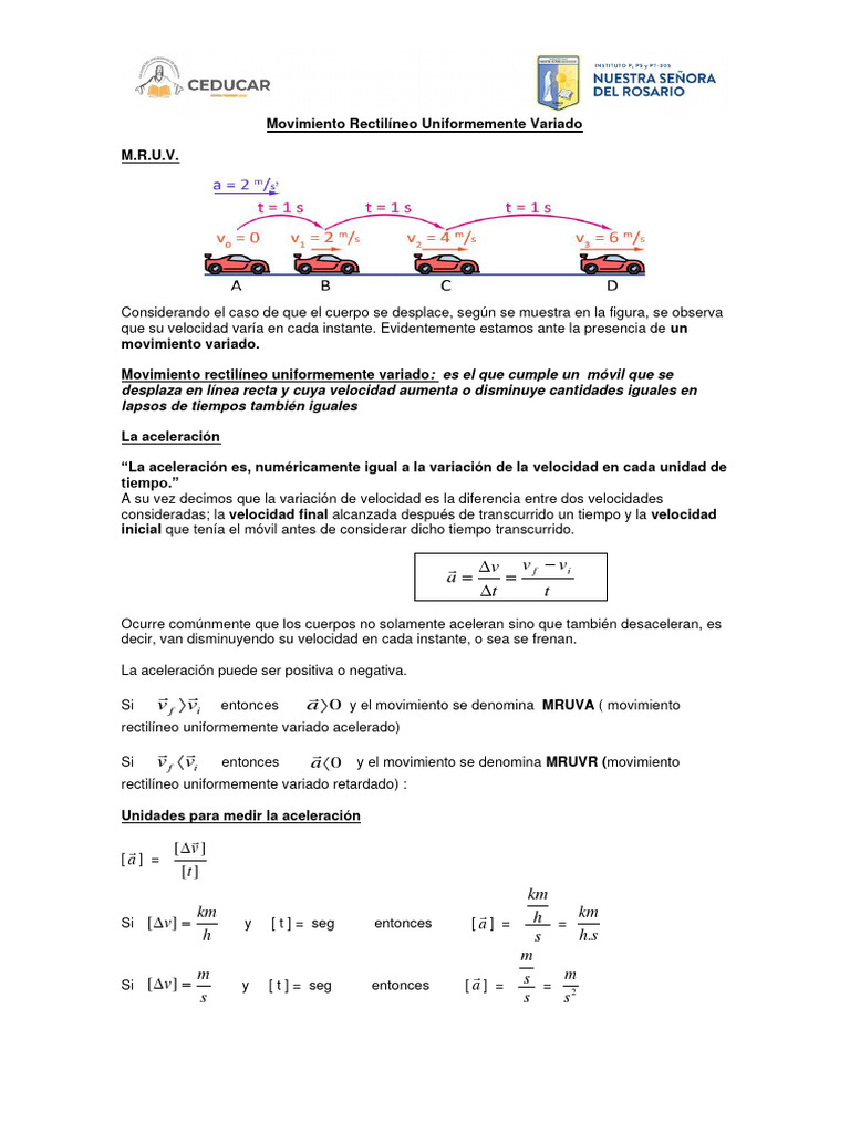 Movimiento Rectilíneo Uniformemente Variado | Descargar gratis PDF | Aceleración | Velocidad