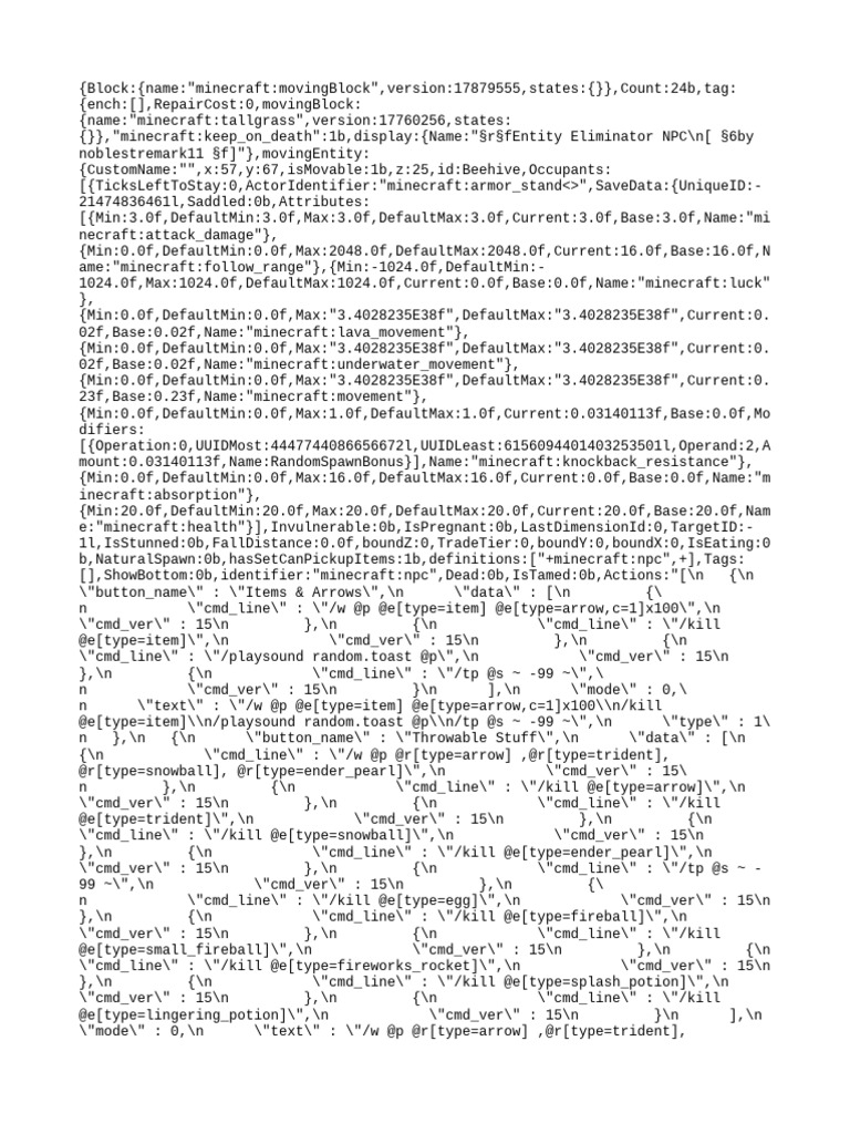 Kill - Entities - NPC Mcpe NBT | PDF