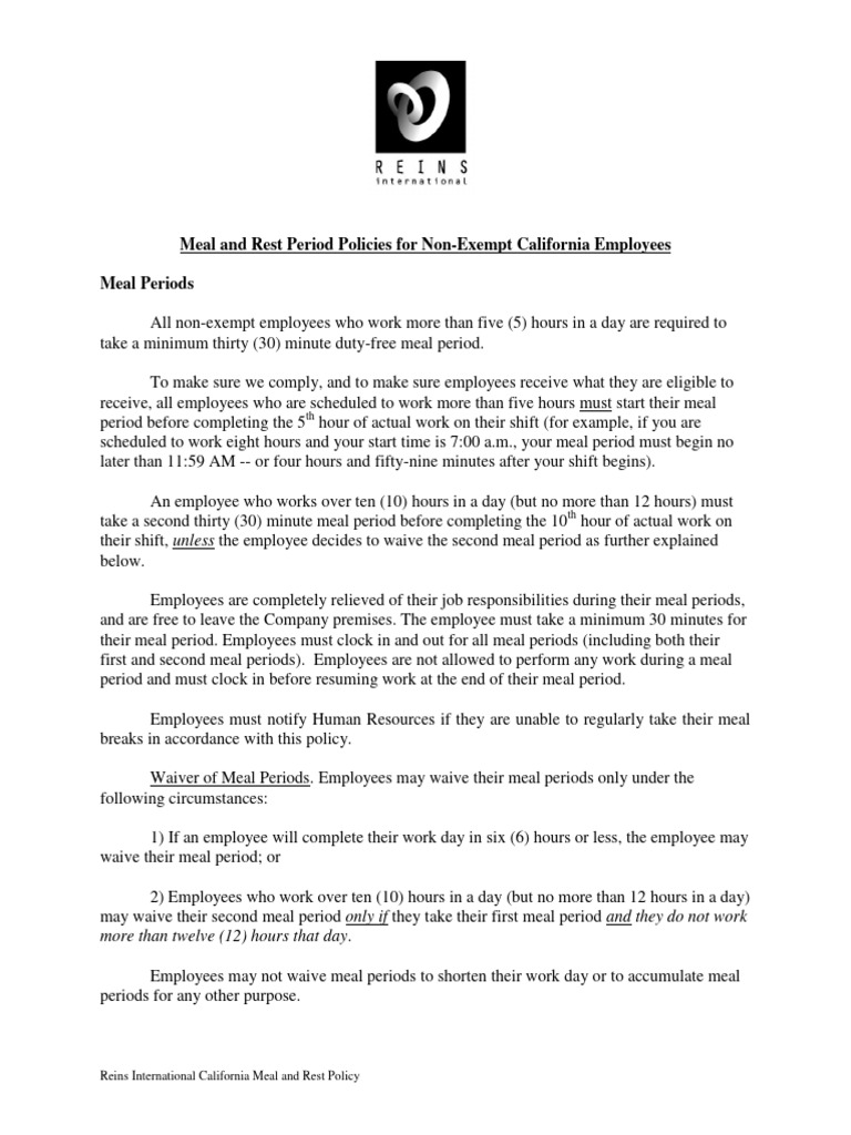 California Meal Break Waiver Policy | PDF | Labor | Private Law
