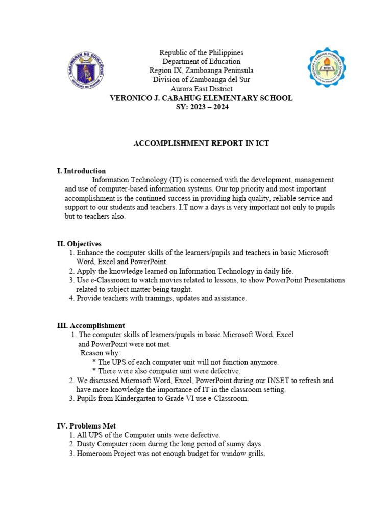 Ict - Accomplishment Report - 2024 | PDF