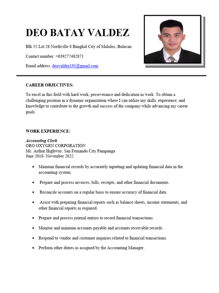 Deo Valdez Resume: Accounting Clerk | PDF | Accounts Payable