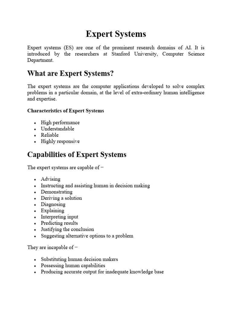 Expert Systems | PDF | Knowledge | Inference