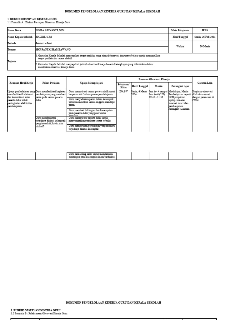 Form Observasi Kelas | PDF