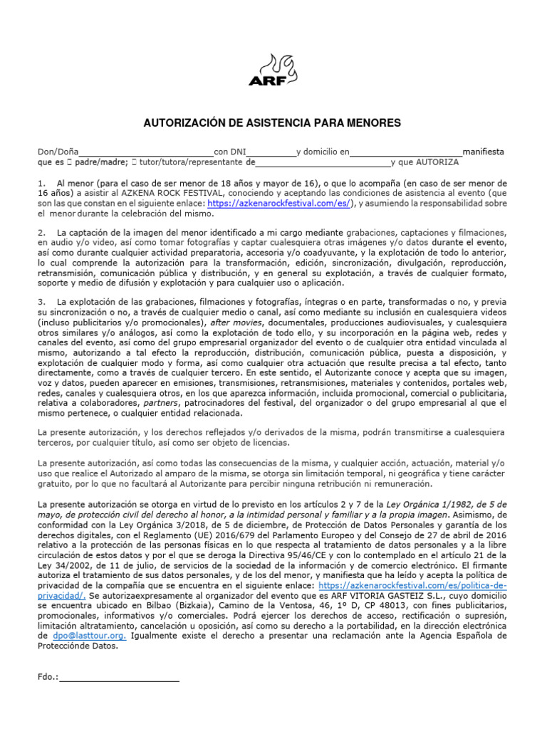 Autorizacion Menores ARF | PDF | Derechos digitales