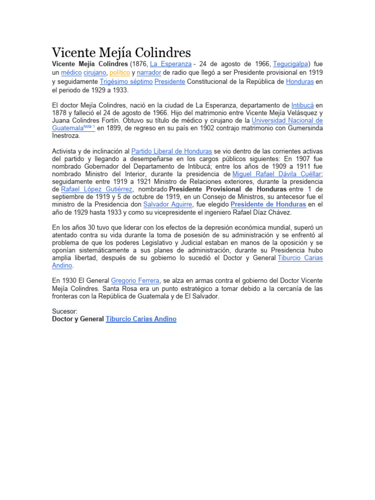 Vicente Mejía Colindres | PDF
