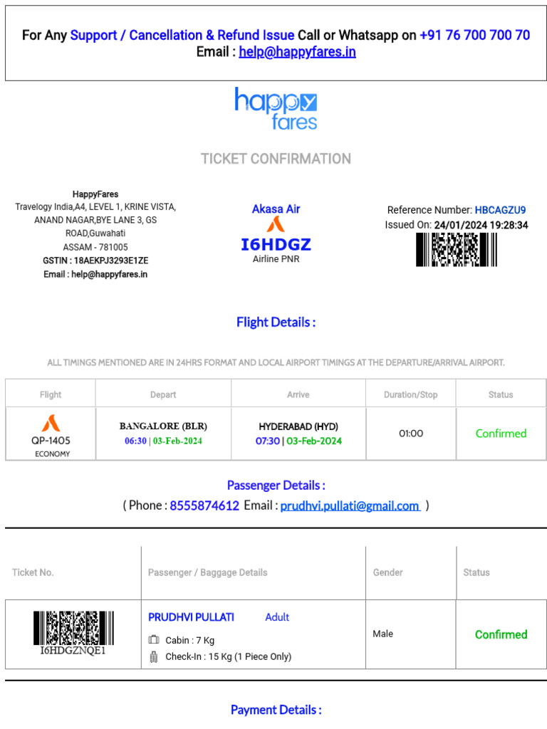 BLR To HYD TICKET CONFIRMATION | PDF