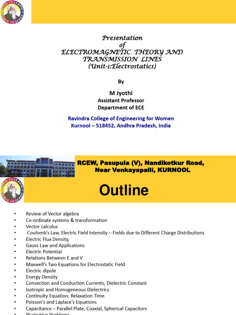 EMTL-UNIT-1-PPT | PDF | Electrostatics | Electromagnetism