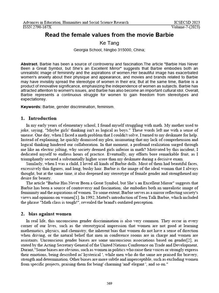 Read The Female Values From The Movie Barbie | PDF | Barbie | Bias