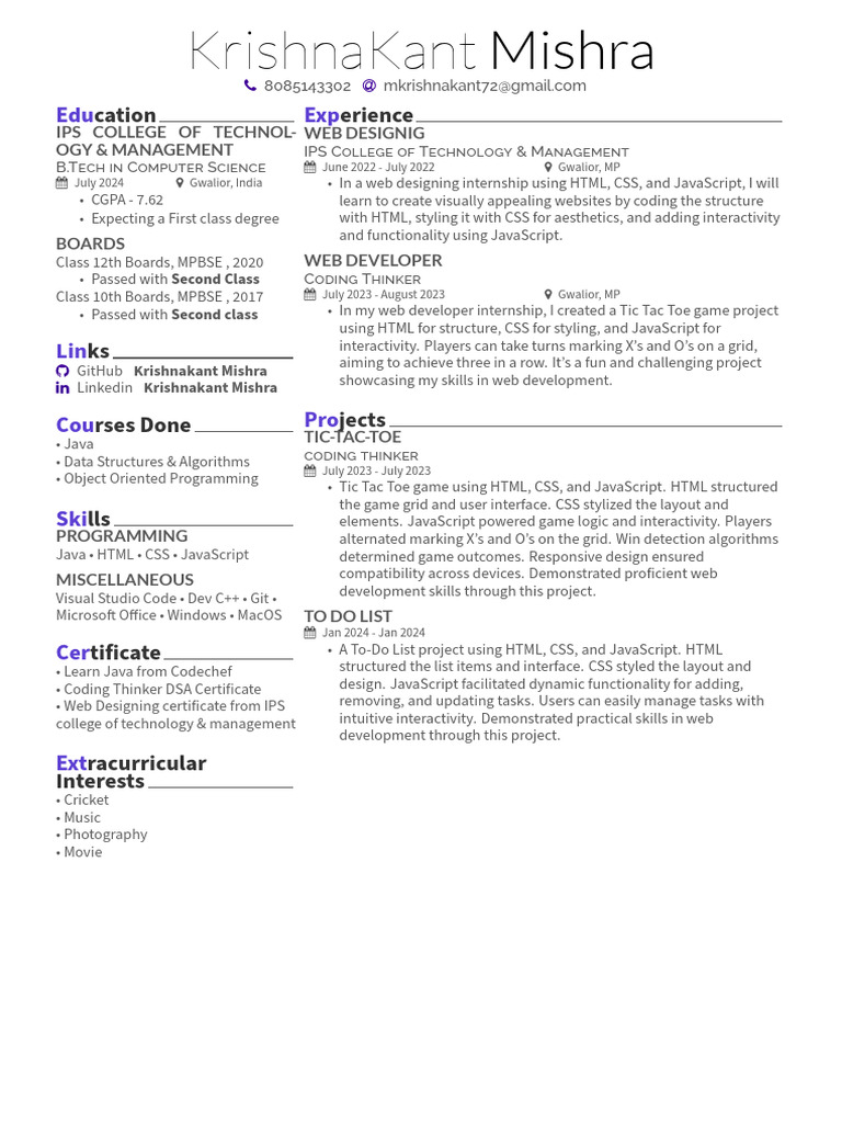 Krishnakant Resume | PDF | World Wide Web | Internet & Web