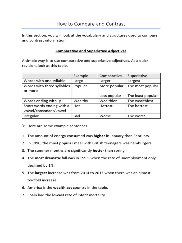 How to Compare and Contrast | PDF | Adverb | Adjective
