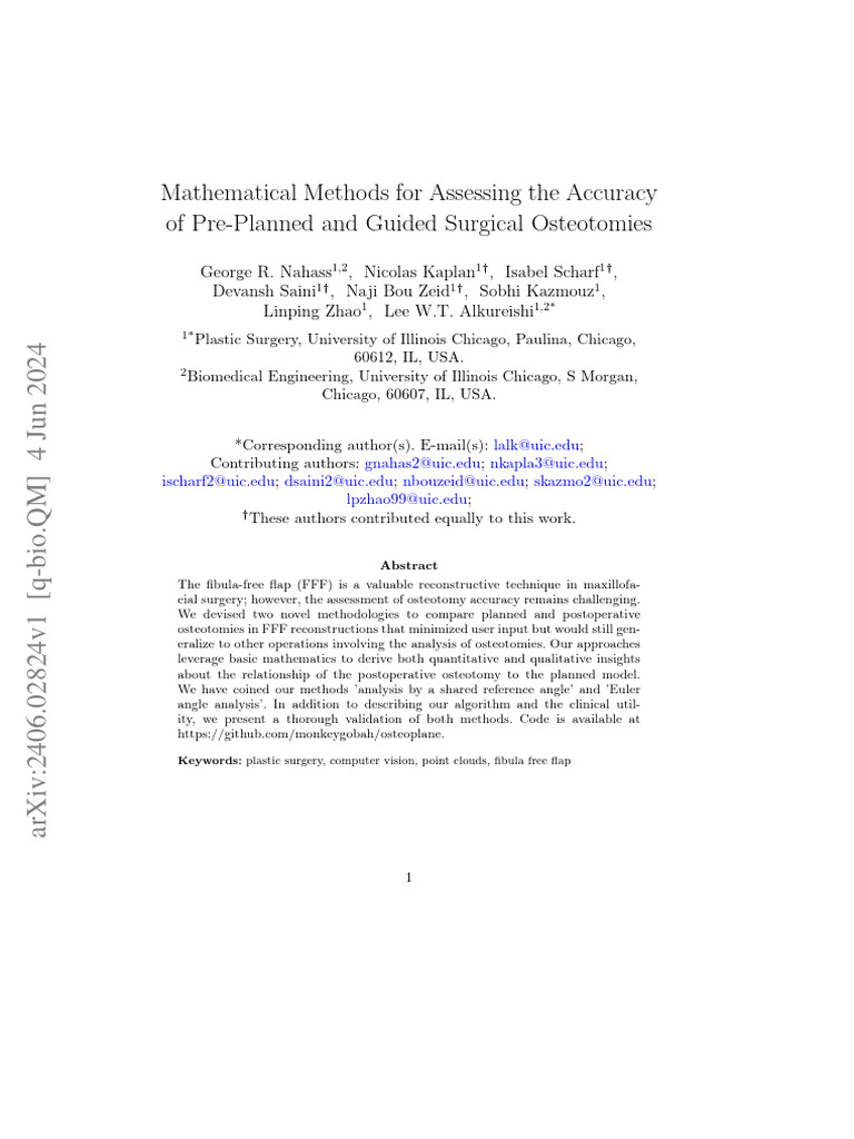 Mathematical Methods For Assessing The Accuracy of Pre-Planned and Guided Surgical Osteotomies ...