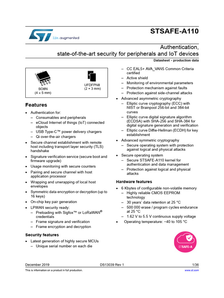 Stsafe A110 Pdf Transport Layer Security Public Key Cryptography