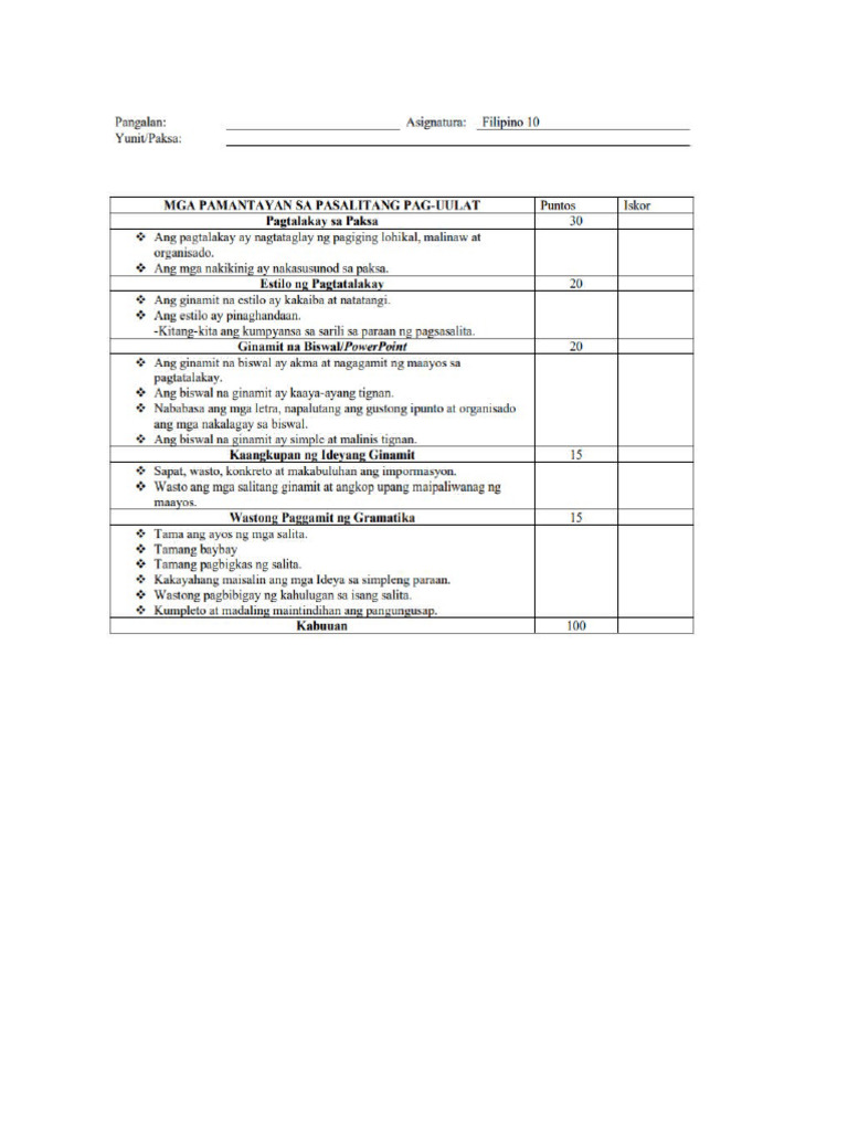 Pamantayan Sa Pag-Uulat | PDF