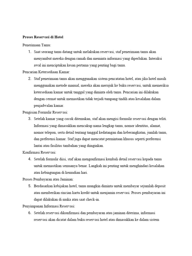 Proses Reservasi Di Hotel | PDF