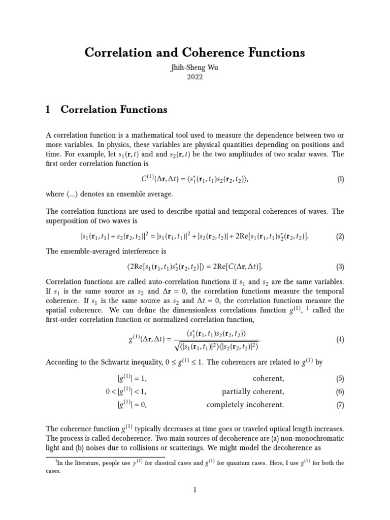 QO - Note - 8 - Correlation and Coherence Functions | PDF | Coherence ...