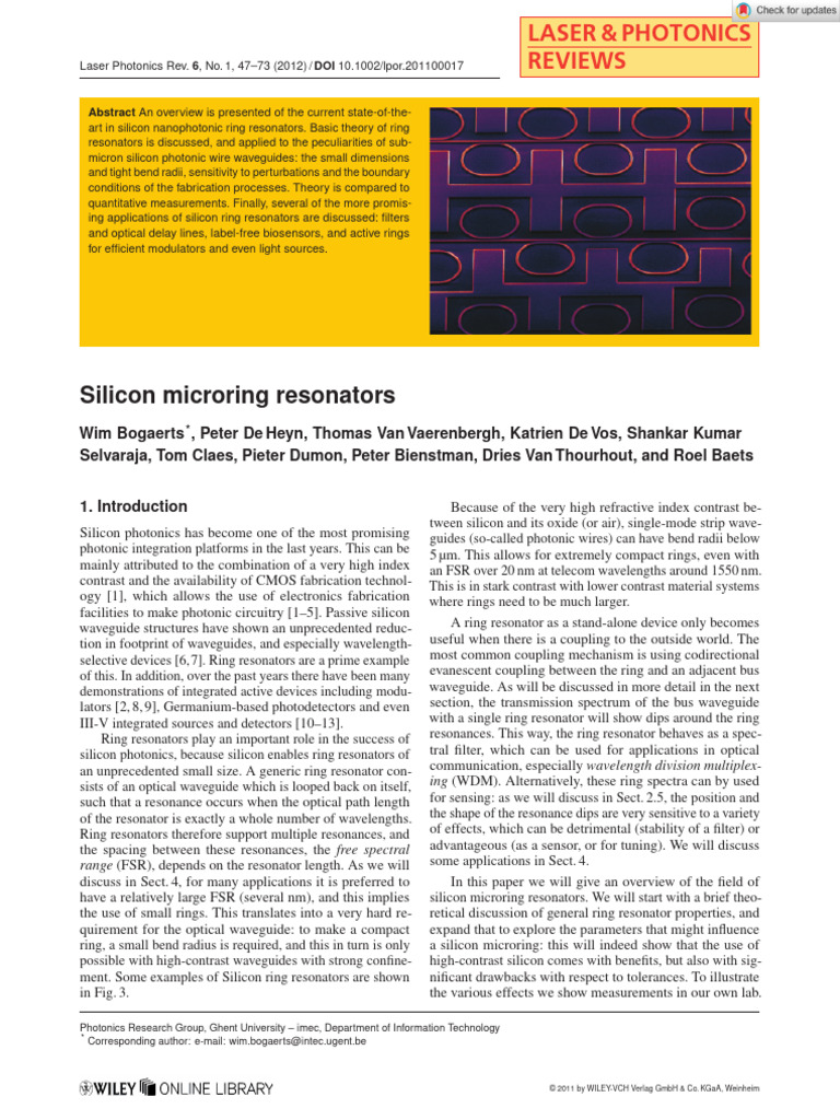 Overview of Silicon Microring Resonators | PDF | Dispersion (Optics ...