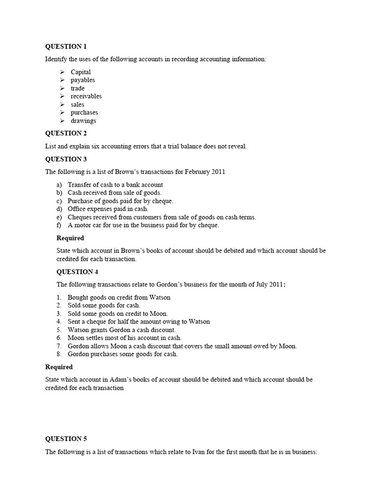 AC_119__TUTORIAL_QUESTIONS. | PDF | Debits And Credits | Service Industries