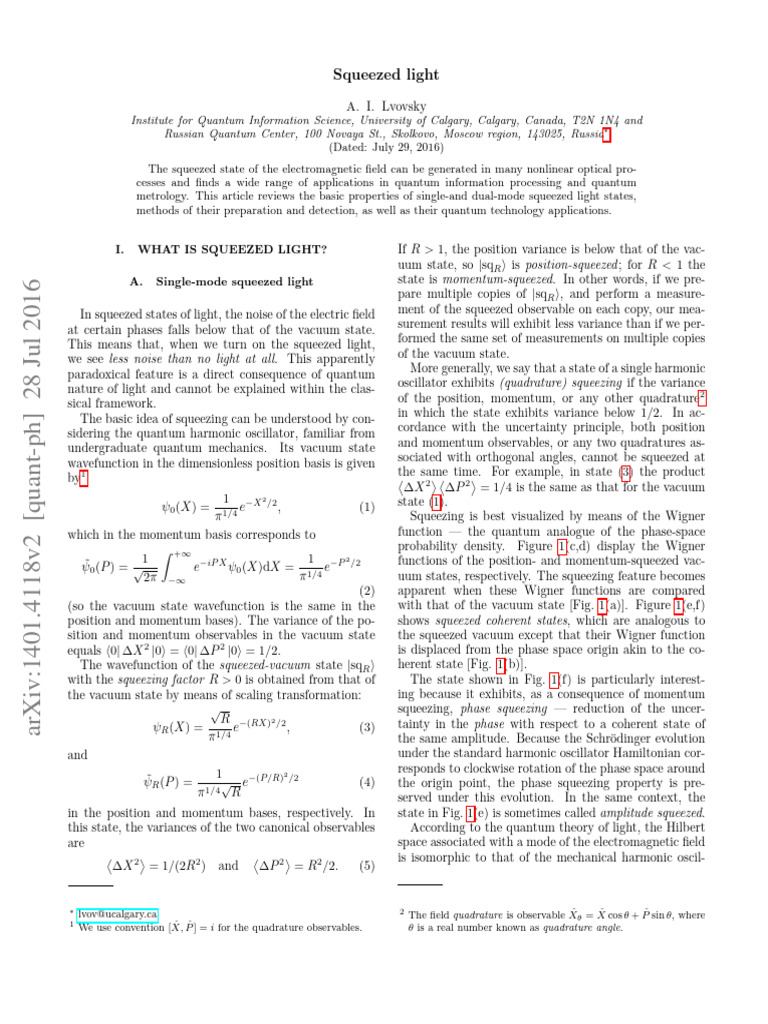 Squeezed Light - A. I. Lvovsky | PDF | Quantum Mechanics | Physics