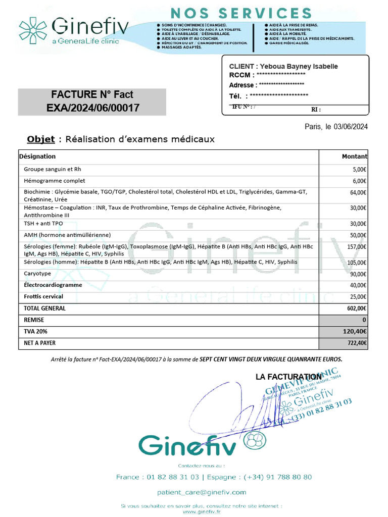 Facture d'examens médicaux 2024 | PDF | Diagnostic médical ...