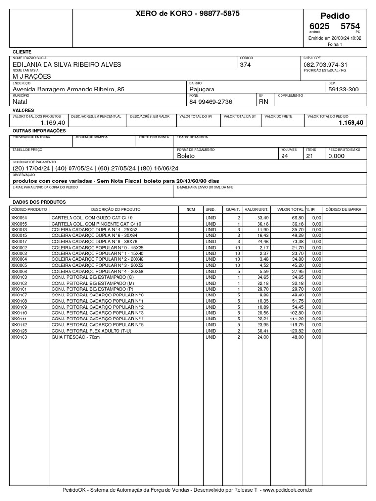 Pedido 5754 Edilania Da Silva Ribeiro Alves | PDF
