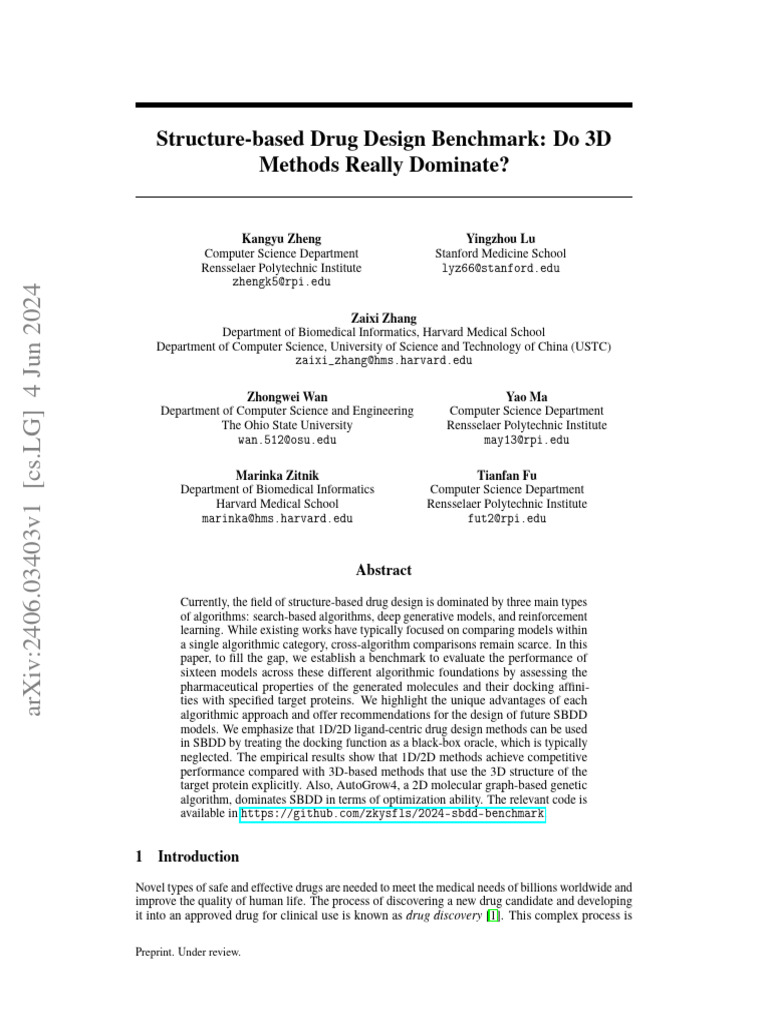 Structure-based Drug Design Benchmark- Do 3D Methods Really Dominate? | PDF | Drug Design ...