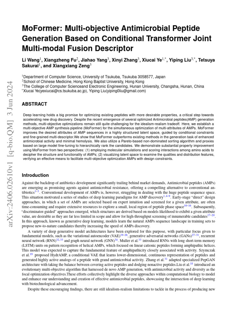 MoFormer- Multi-objective Antimicrobial Peptide Generation Based on ... MoFormer- Multi-objective Antimicrobial Peptide Generation Based on ...