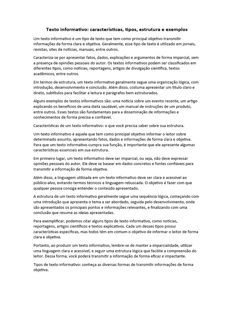 Texto Informativo Características, Tipos, Estrutura e Exemplos ...