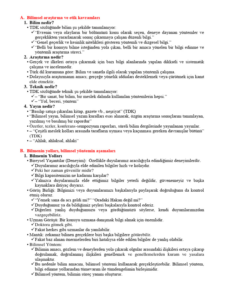 Bilim Nedir?: A. Bilimsel Araştırma Ve Etik Kavramları | PDF