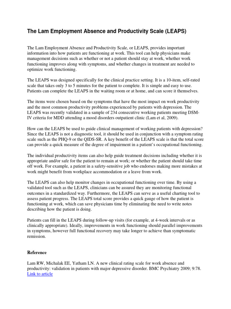 LEAPS - scale | PDF | Major Depressive Disorder | Mental Disorder