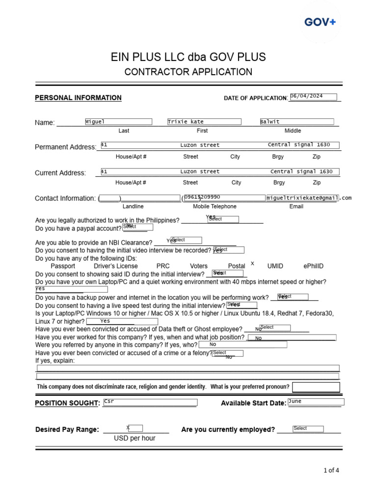 Philippine Contractor Application Form NEW - W12 | PDF
