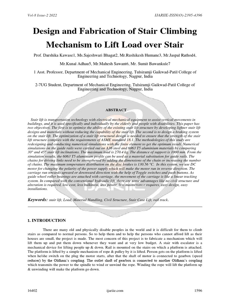 Design and Fabrication of Stair Climbing Mechanism Lift Load Over Stair ...