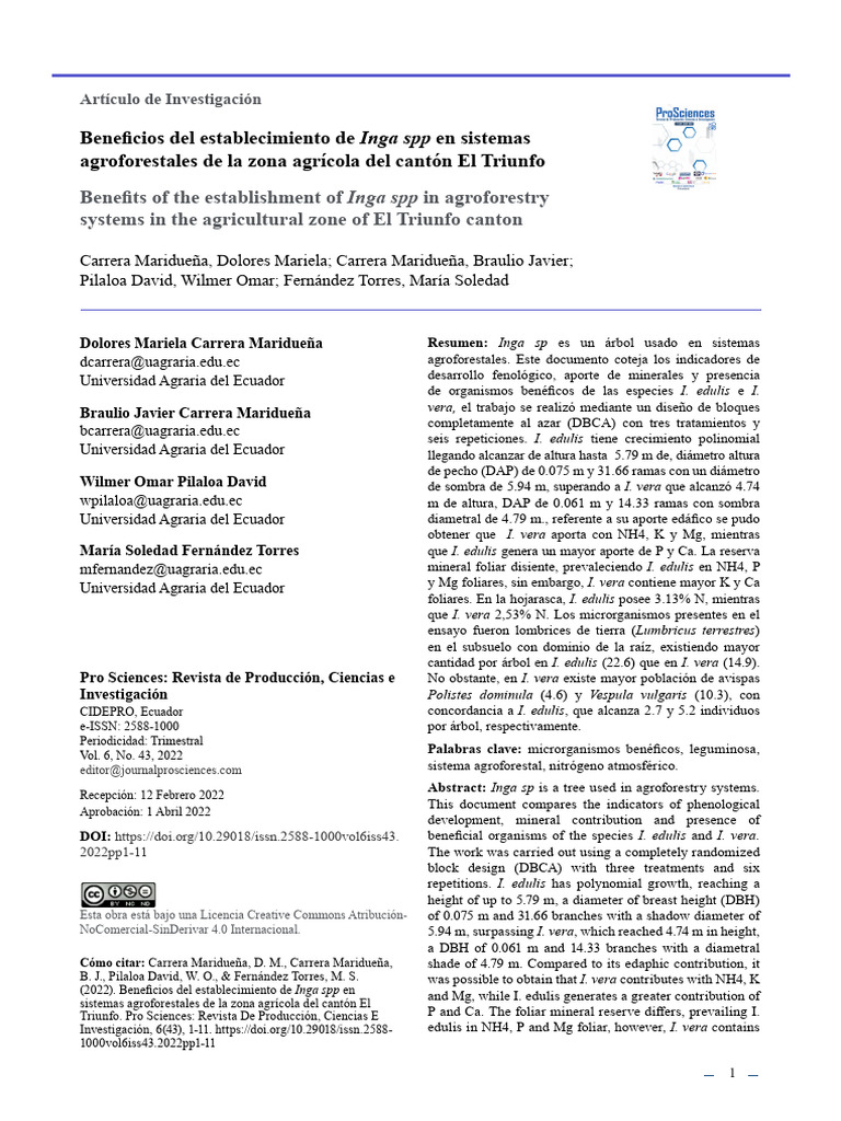 Beneficios de Inga spp en Agroforestería | PDF | Ecología | Botánica