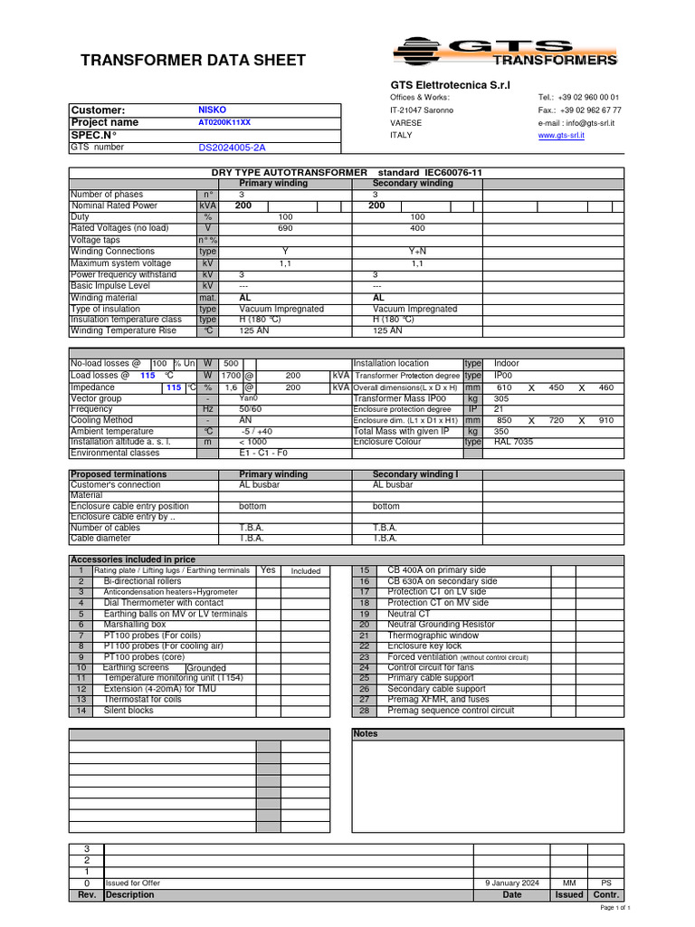 Transformer Data Sheet for NISKO | PDF | Transformer | Electronic ...
