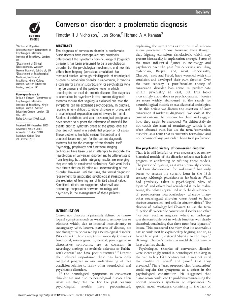 Understanding Conversion Disorder Diagnosis | PDF | Mental Disorder ...