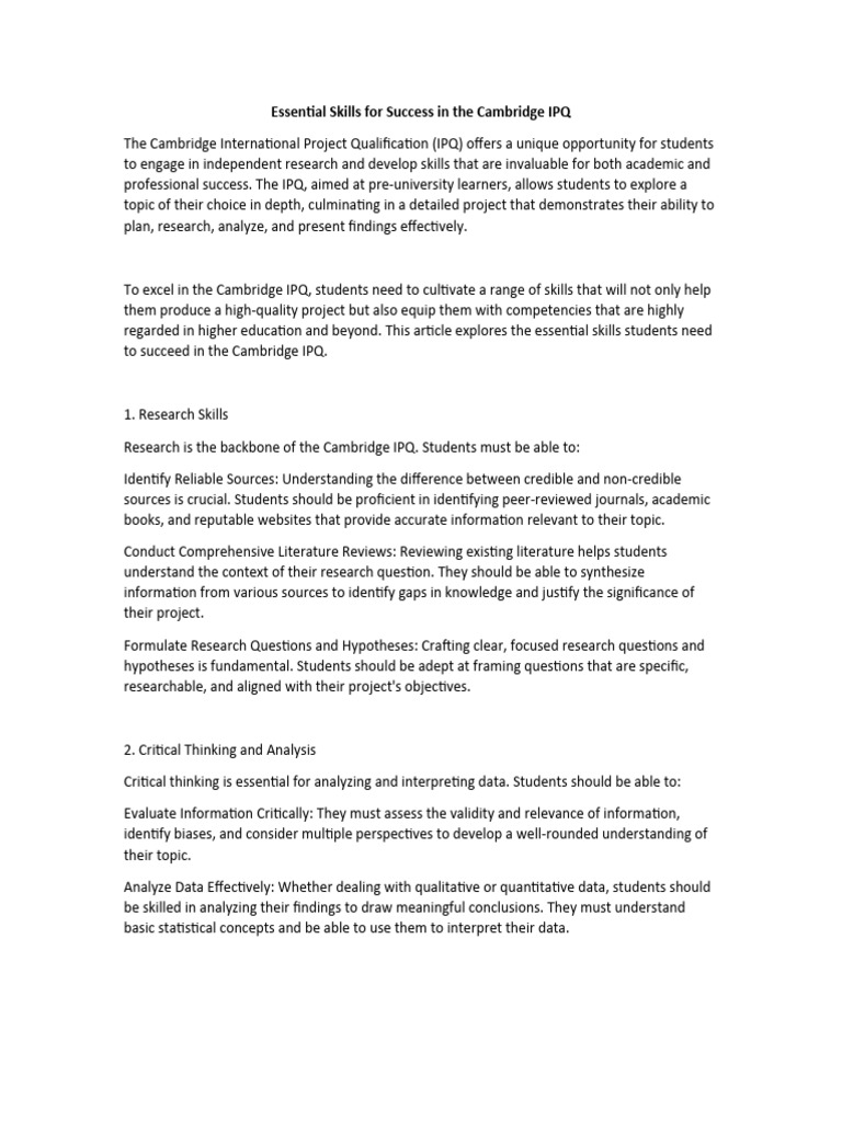Essential Skills For Success in The Cambridge IPQ | PDF | Critical ...
