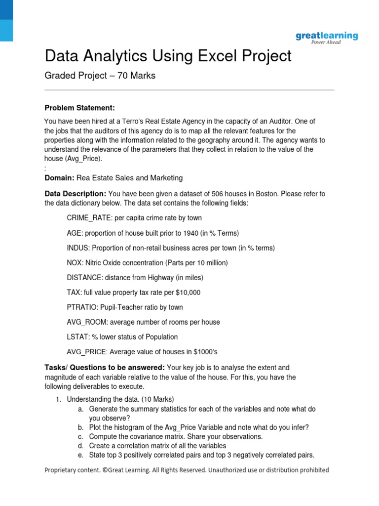 Problem Statement - Excel Project - Treo's Real Estate | PDF ...