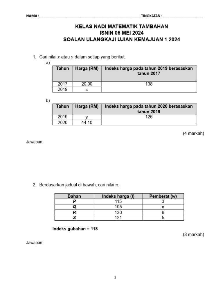 Soalan Nadi Add Maths f4 06 Mei 2024 | PDF