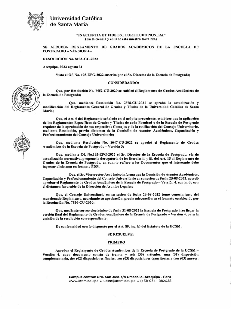 Reglamento Grados Titulos EPG | PDF | Licenciatura | Titulo academico