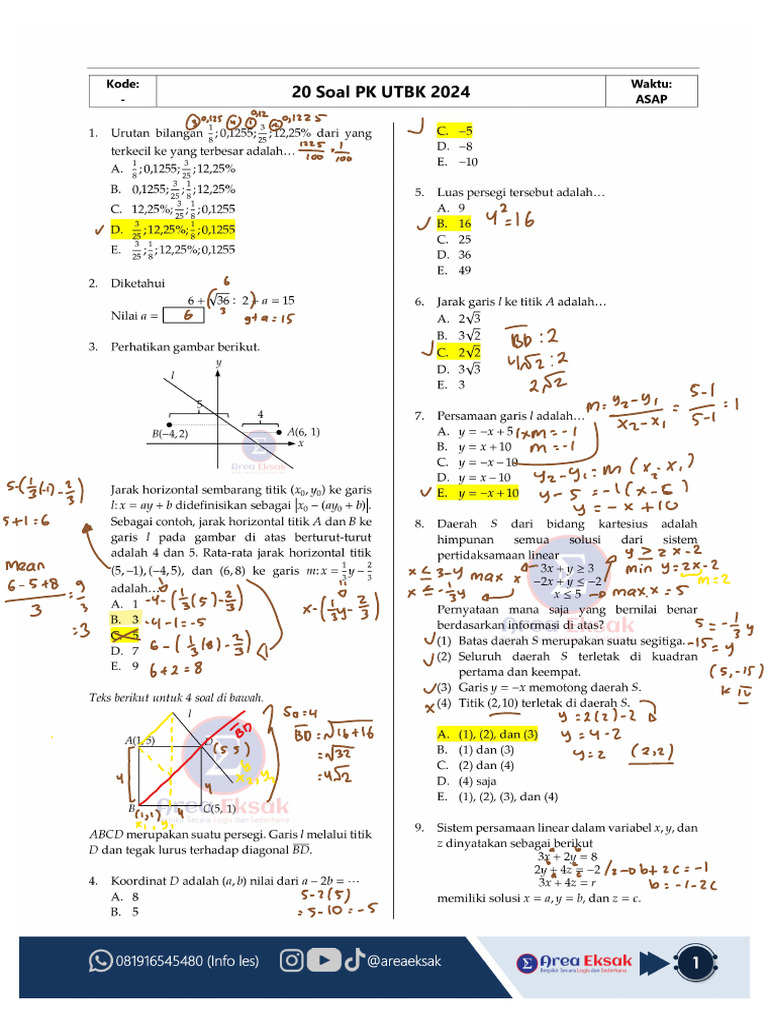 20 Soal PK Utbk 2024 Jawaban | PDF