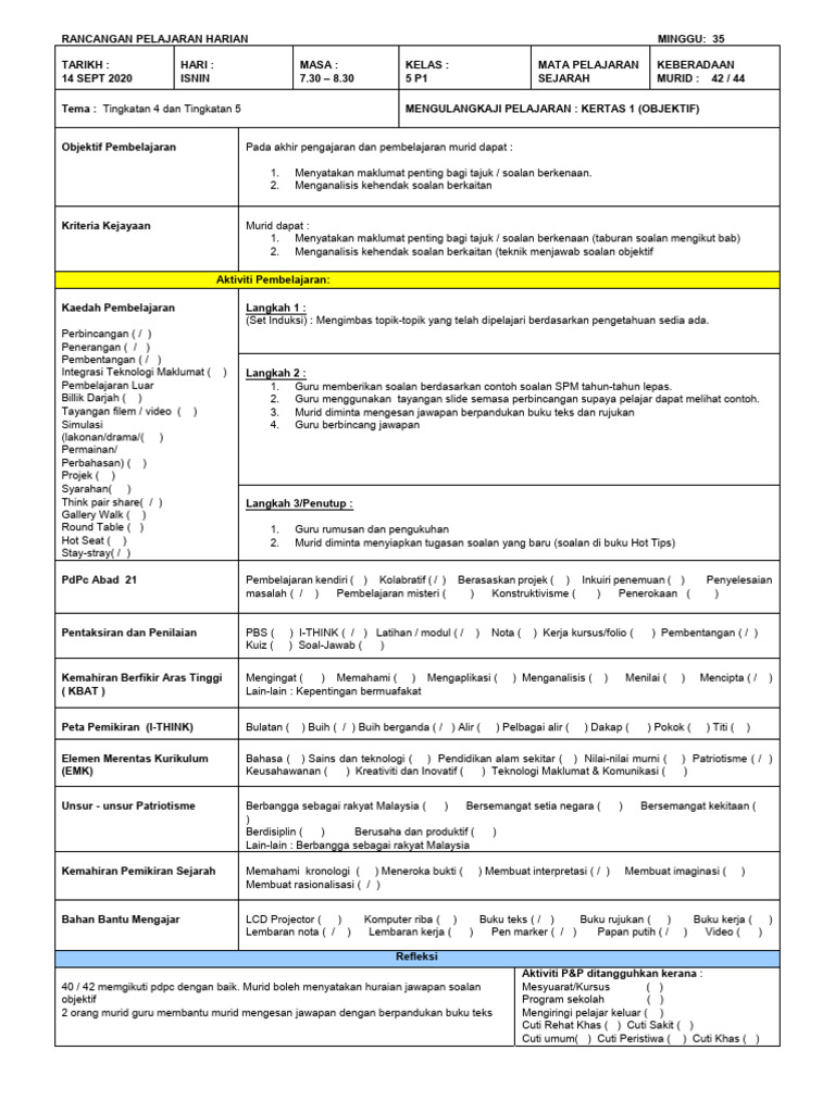 RPH Salmiah Minggu 35 | PDF