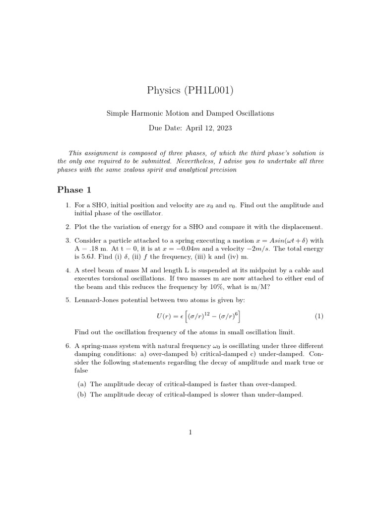 Assignment SHO | PDF | Oscillation | Damping