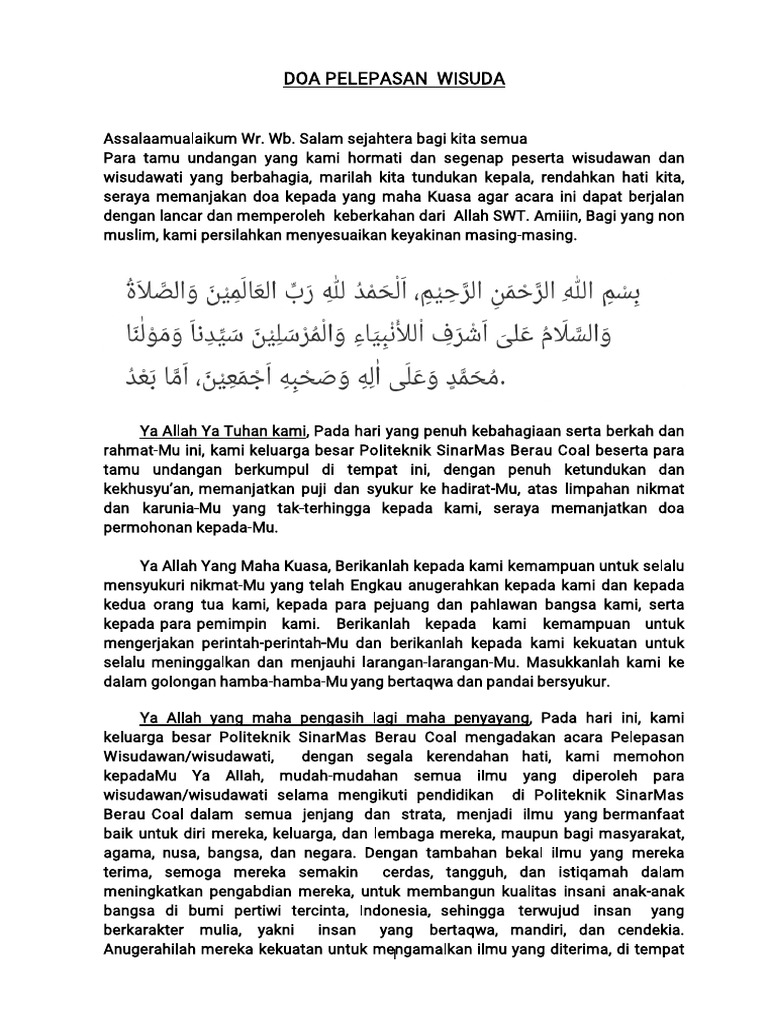 Doa Pelepasan Wisuda | PDF
